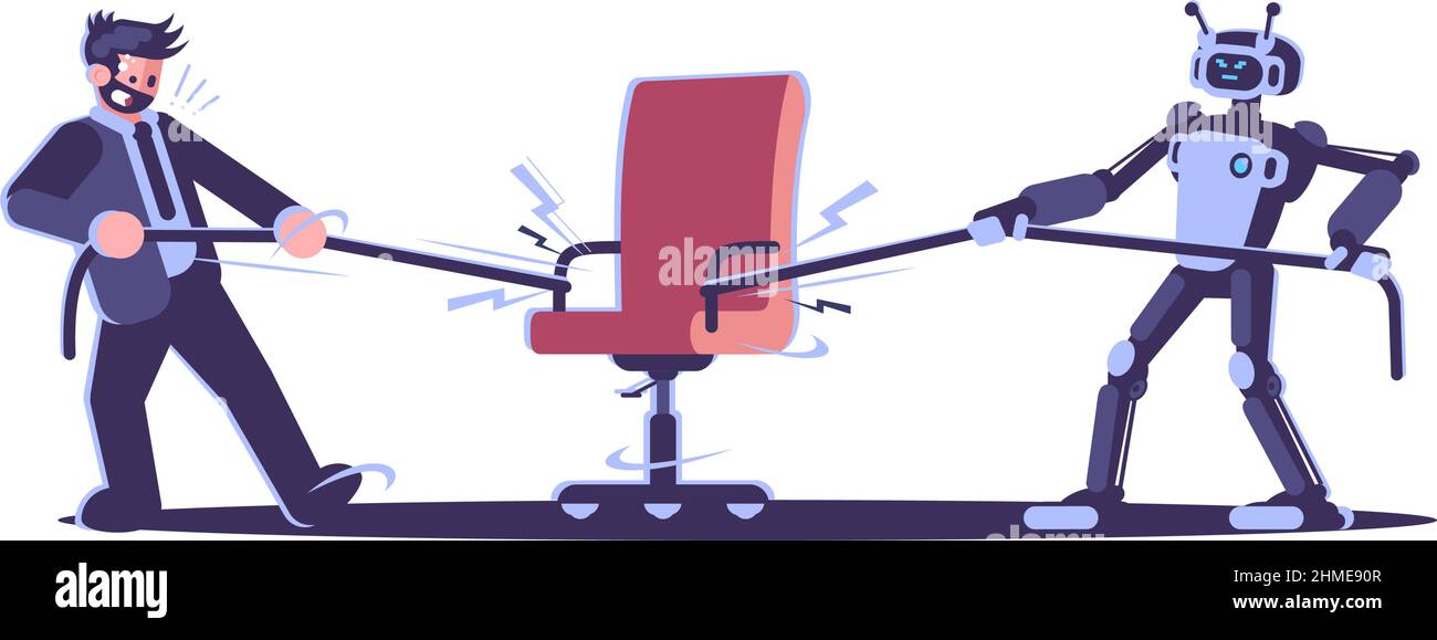 Human fighting with robot for job position flat RGB color vector ...