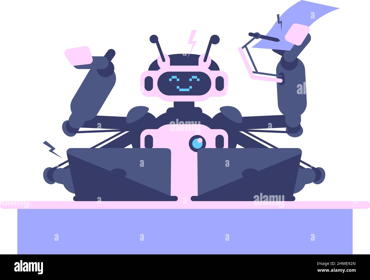 Multitasking artificial intelligence semi flat RGB color vector illustration Stock Vector Image ...