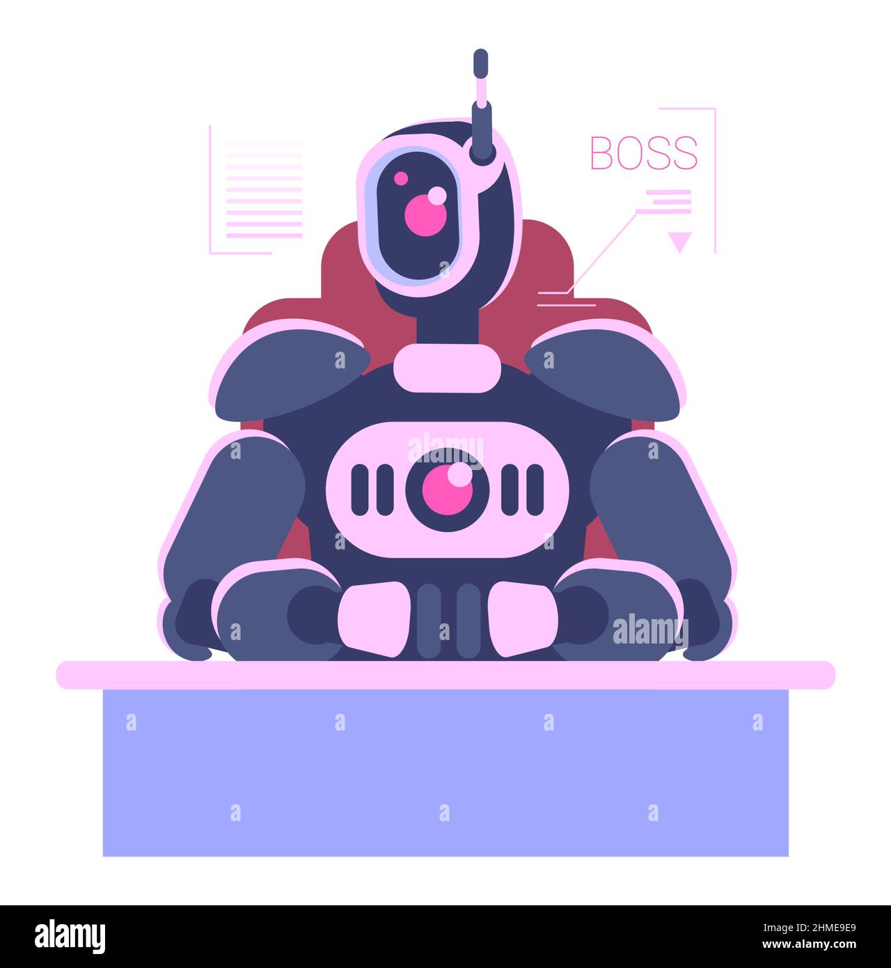 Robot boss controlling business processes semi flat vector illustration ...