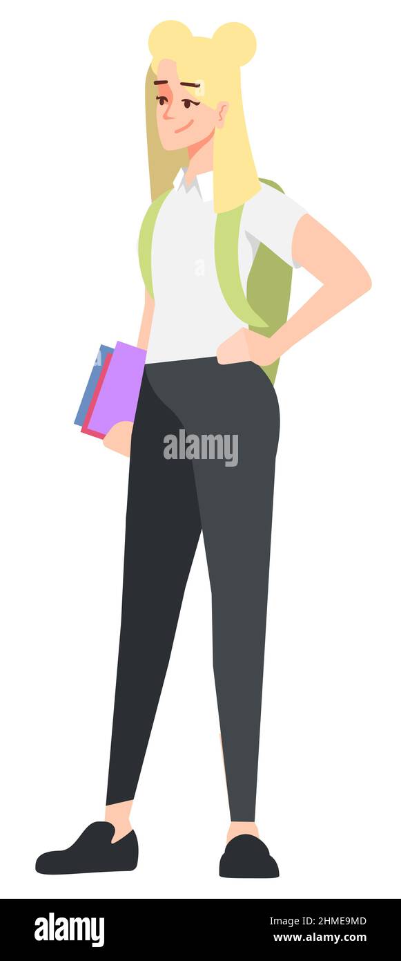 Female freshman semi flat RGB color vector illustration Stock Vector ...