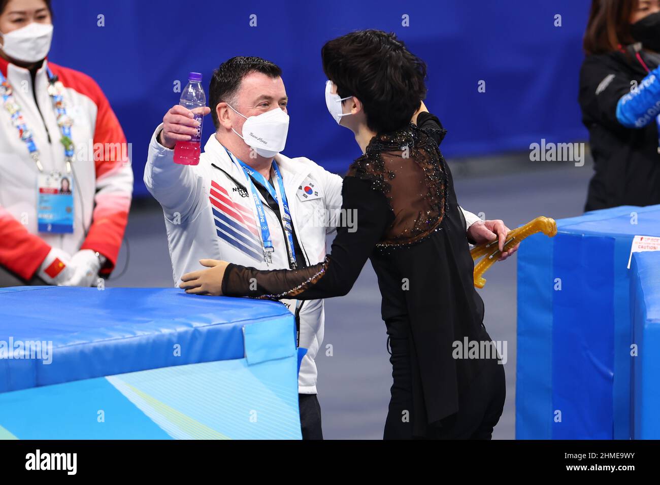 Beijing, China. 8th Feb, 2022. (L-R) Brian Orser, Cha Junhwan (KOR) Figure Skating : Men's Short ...