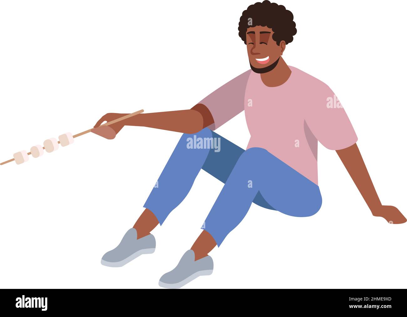 Roasting marshmallow on stick semi flat RGB color vector illustration ...