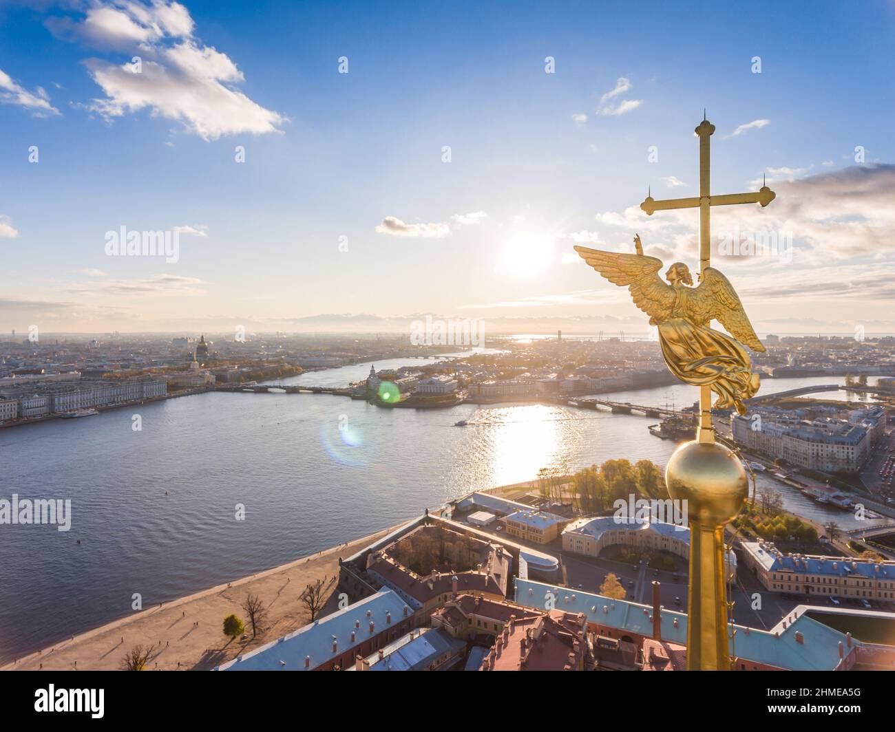 Russia, St. Petersburg, Aerial landscape of Peter and Paul cathedral at ...