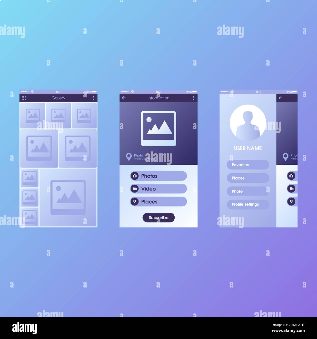 Blue and purple blank registration menu in the application or on the ...