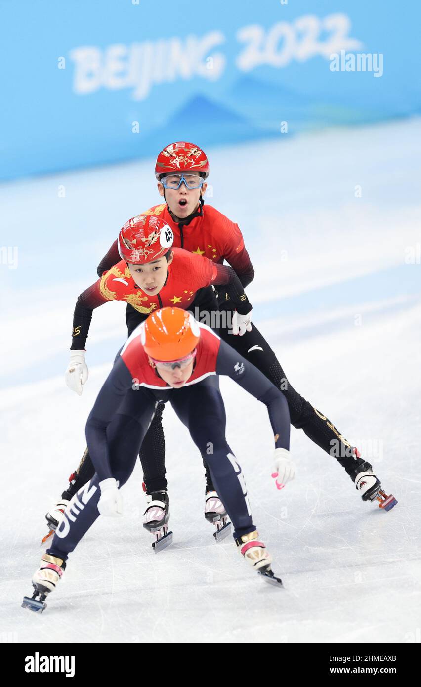 Beijing, China. 9th Feb, 2022. China's Fan Kexin (top) and Zhang Yuting ...
