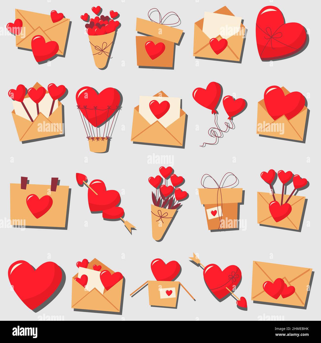 A set of love stickers. Envelopes, hearts Stock Vector Image & Art - Alamy