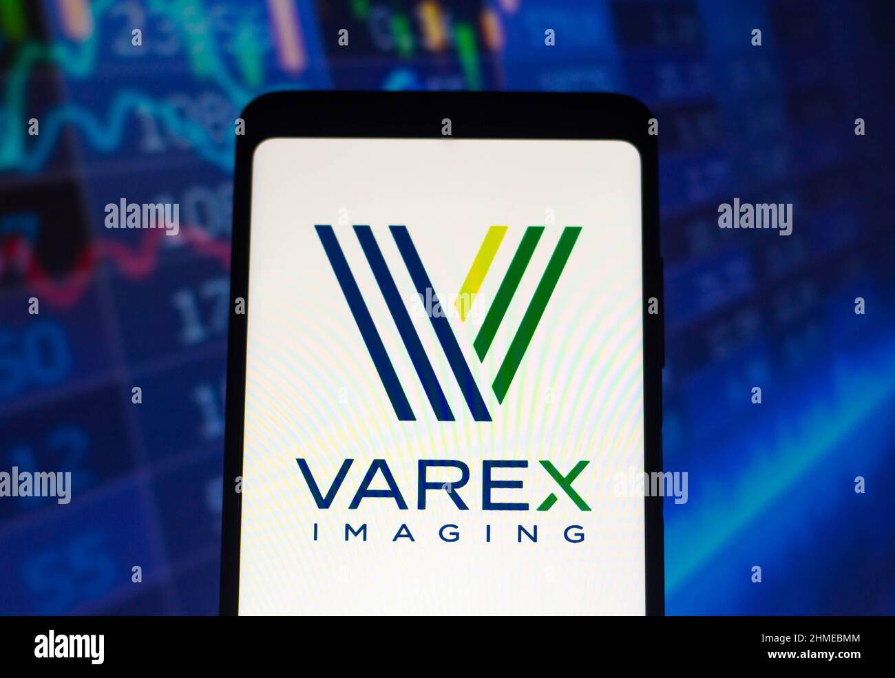 In this photo illustration the Varex Imaging Corporation logo seen displayed on a smartphone ...