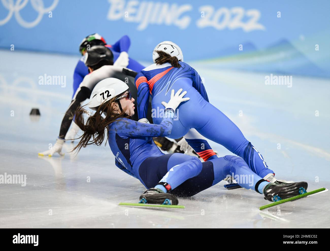 Beijing, China. 9th Feb, 2022. Olga Tikhonova (front) of Kazakhstan ...