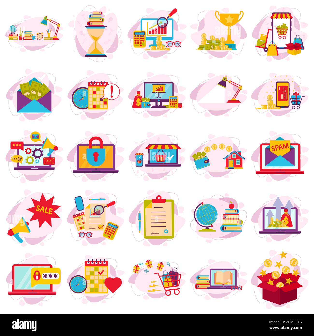 Vector set of colored flat business icons. Business kit Stock Vector ...