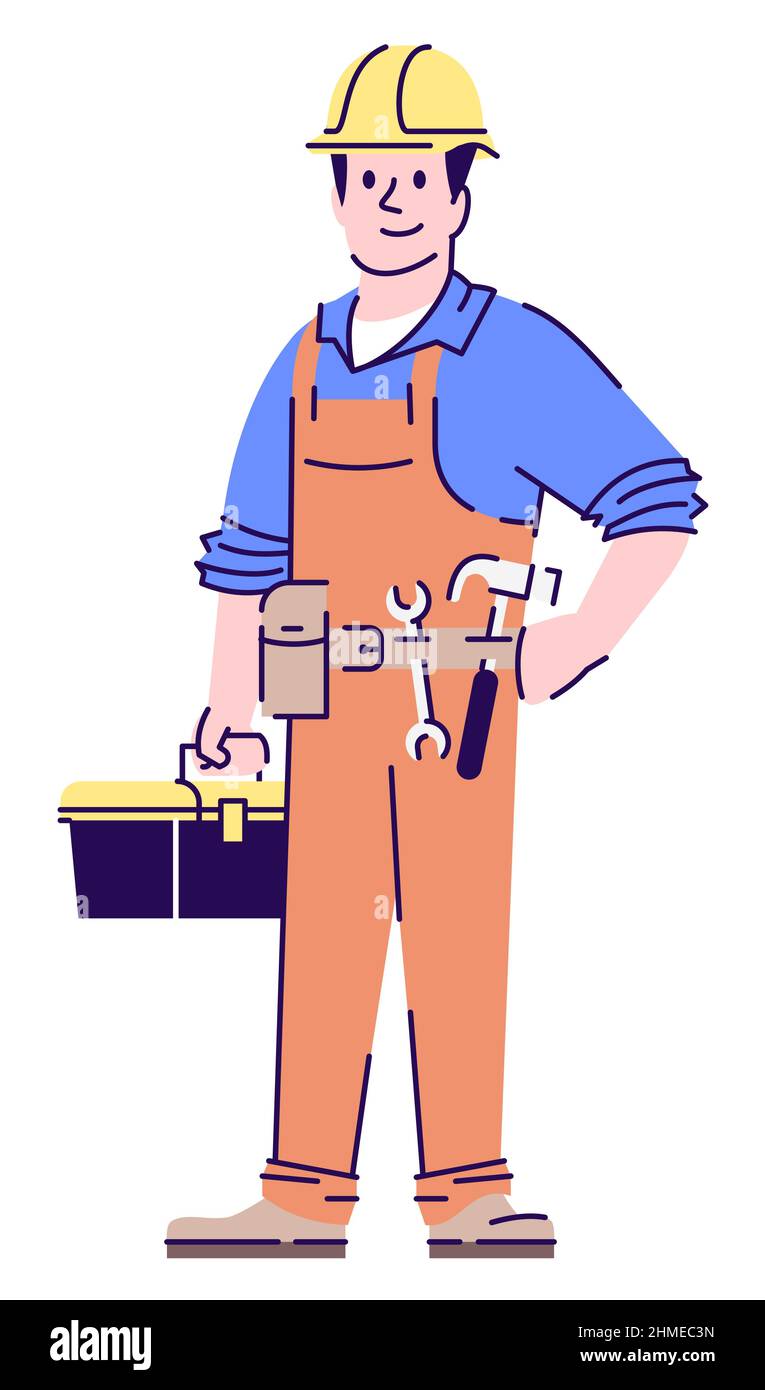 Construction laborer semi flat RGB color vector illustration Stock ...