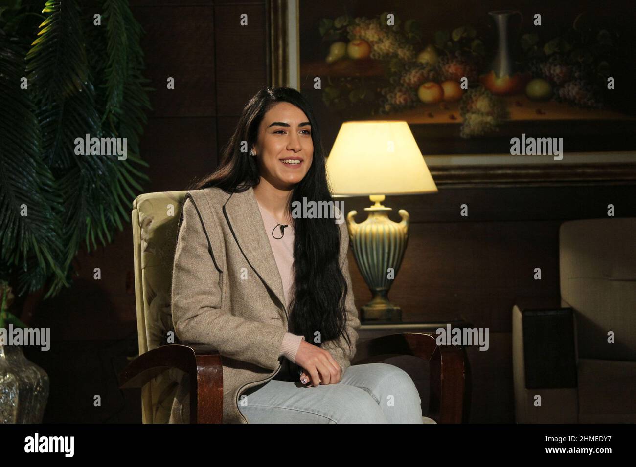 Bethlehem. 6th Feb, 2022. Palestinian singer Lina Sleibi speaks in an ...