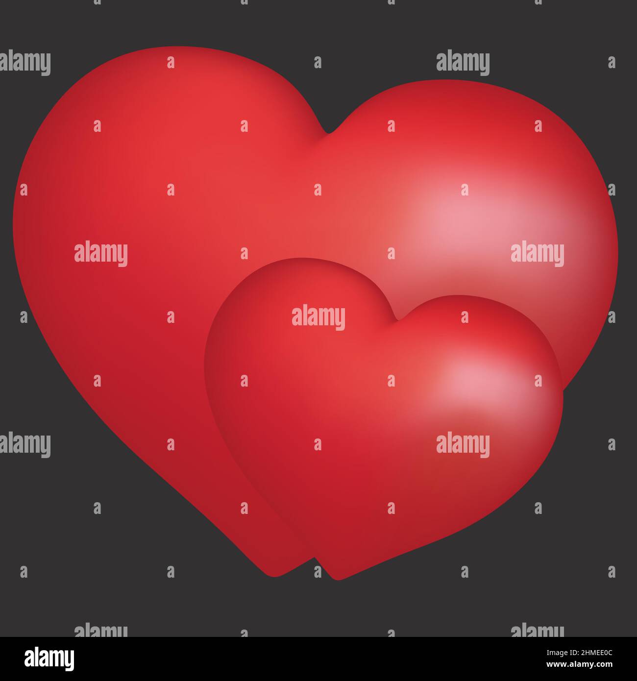 two red three-dimensional hearts, 3-d Vector illustration Stock Vector ...