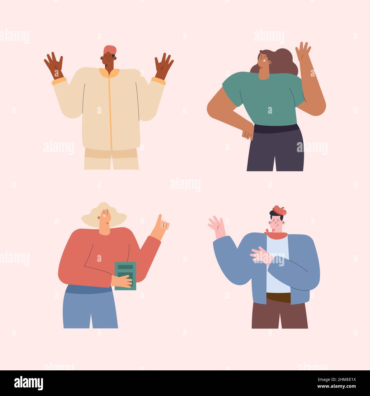 four persons language learning characters Stock Vector Image & Art - Alamy