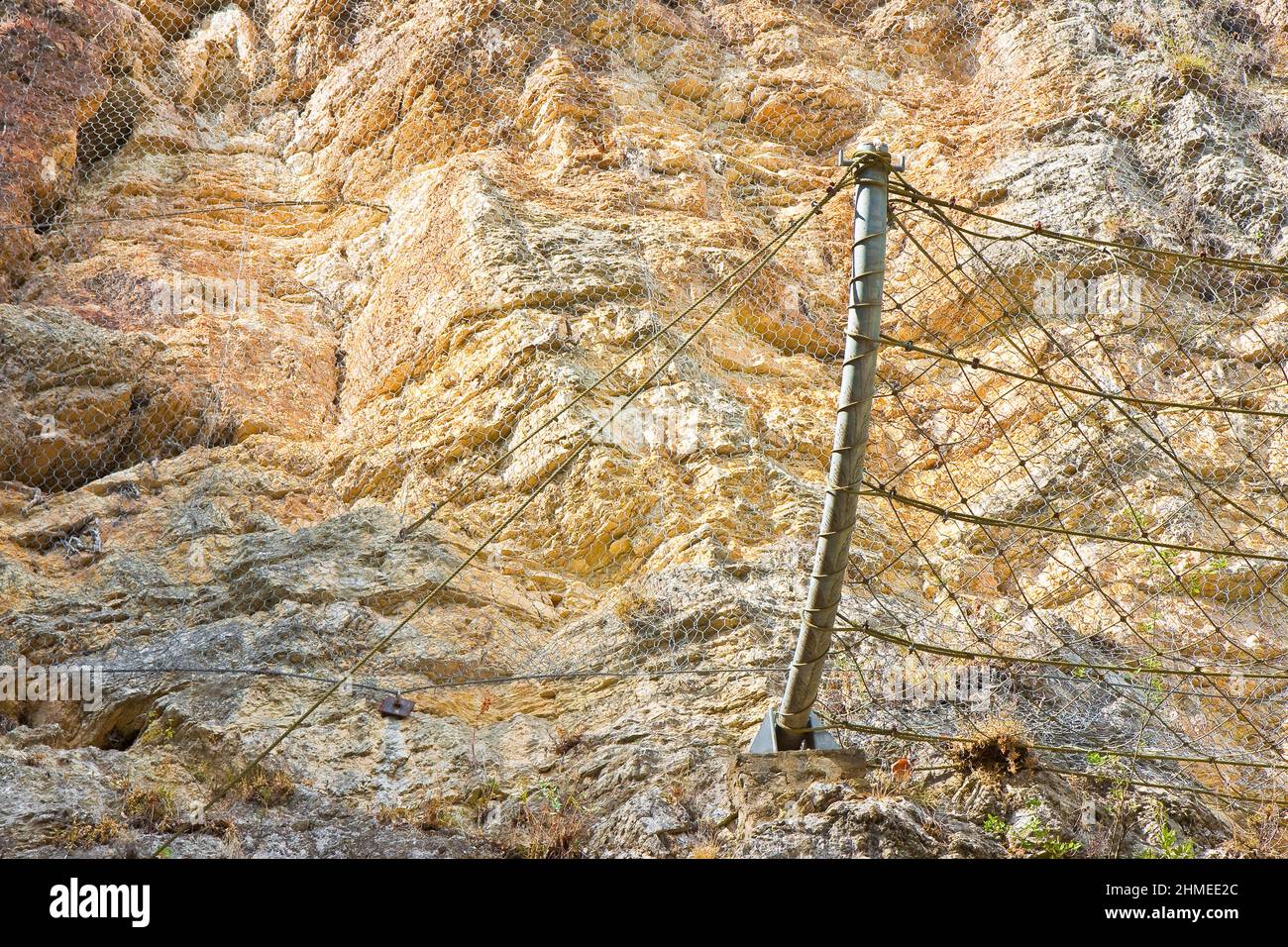 Protection wire mesh against falling rocks from the mountains Stock ...