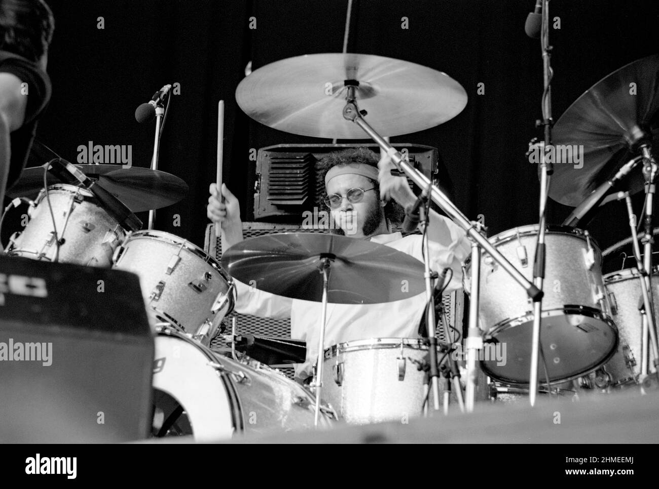 English drummer Ian Paice performing with Gary Moore at the 1982 ...