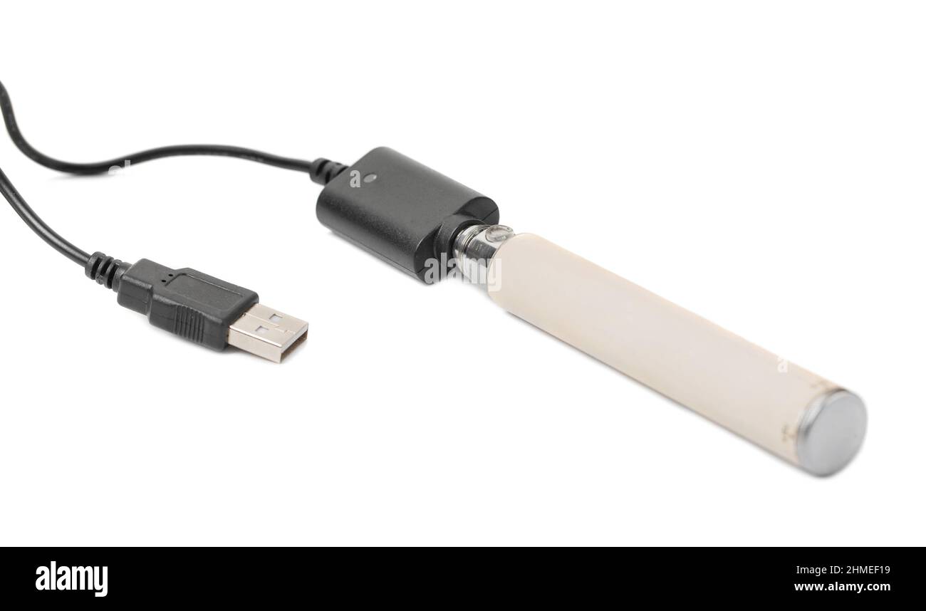 Usb charger for electronic cigarettes. Isolated on a white background ...