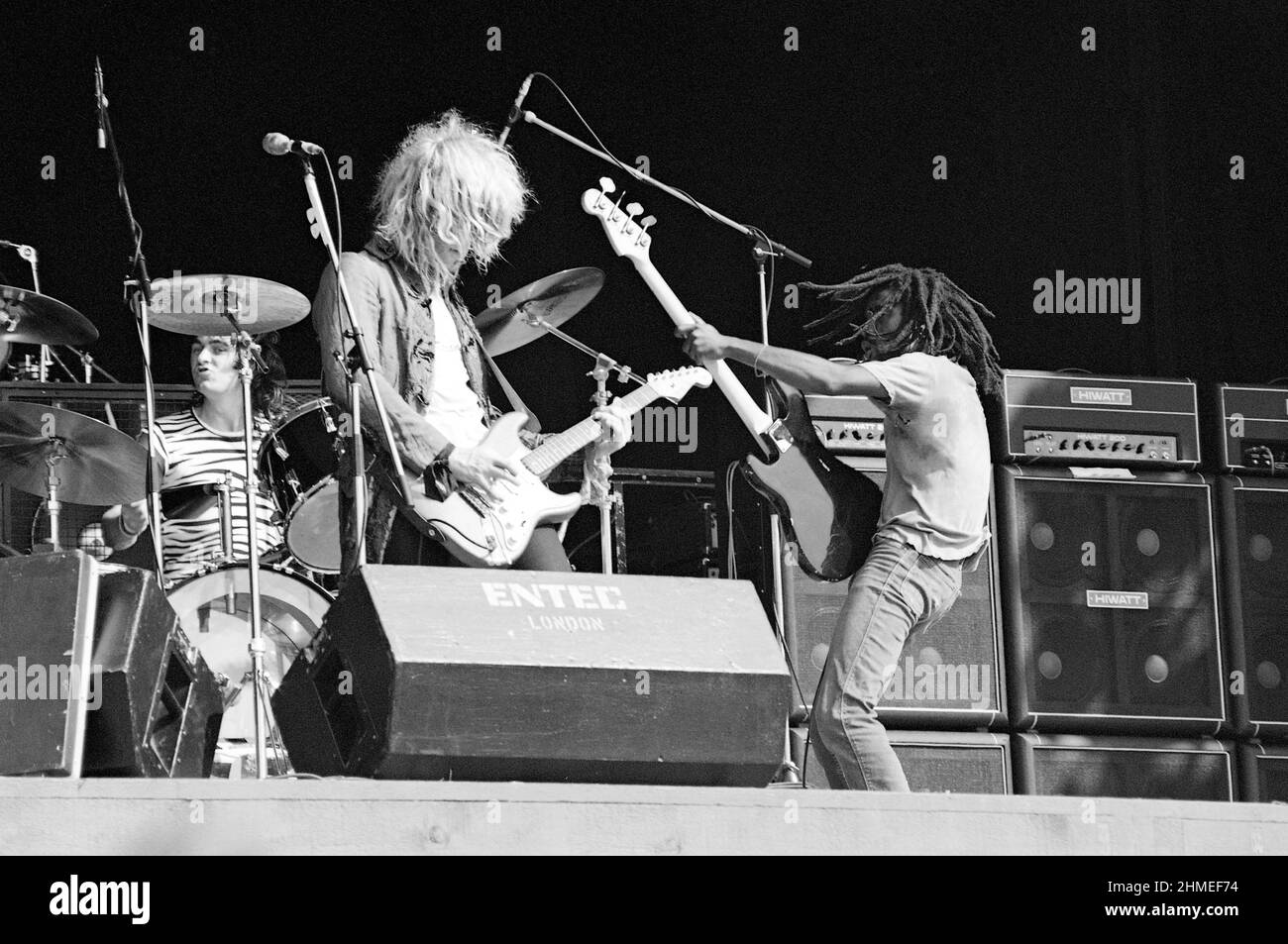 Irish guitarist Bernie Tormé and English bass player Everton Williams ...