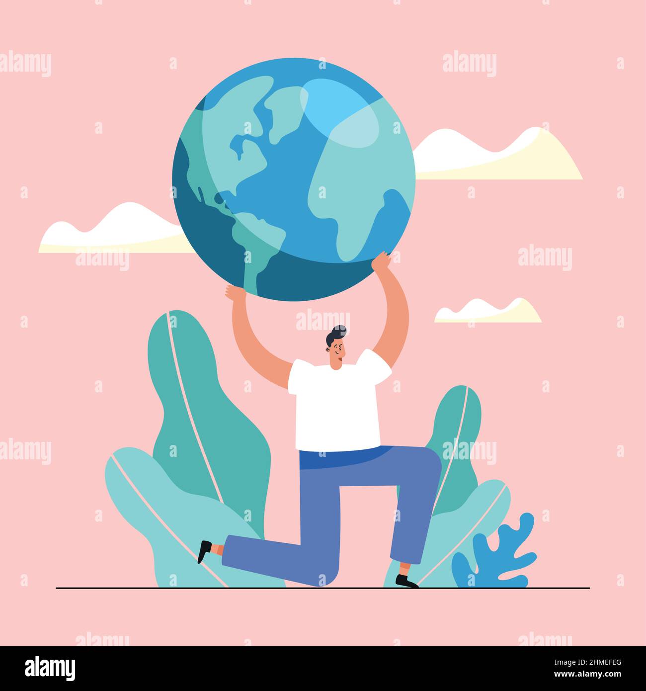 ecologist lifting the earth planet character Stock Vector Image & Art ...