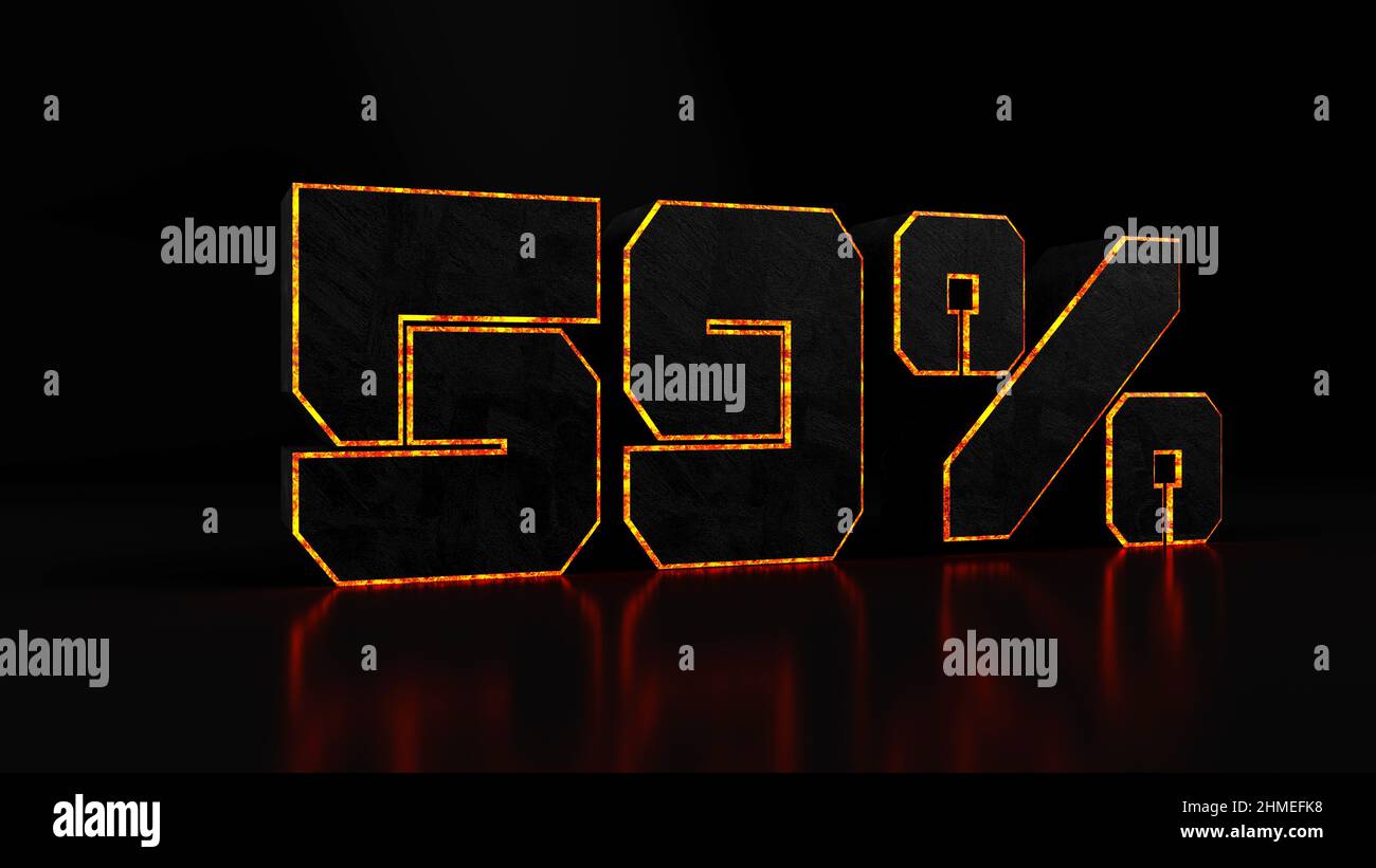 Illustration of a neon number and a percentage sign on a black ...