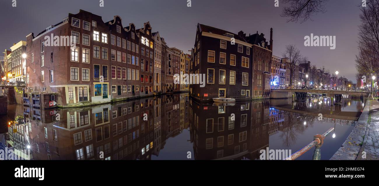 Panorama of old houses along the canal in the red light district. Amsterdam. Netherlands Stock ...