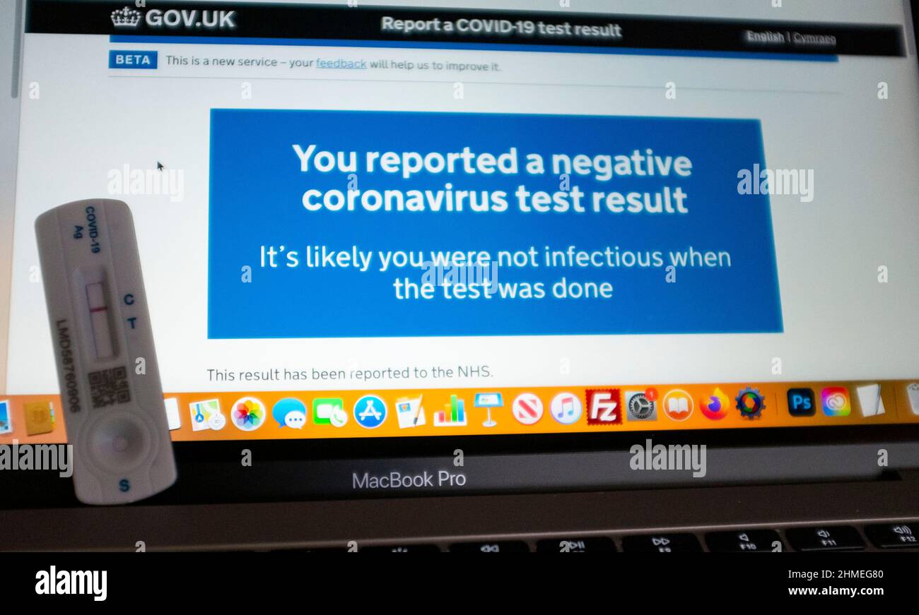 Lateral Flow Test negative result reported on Government COVID Website ...
