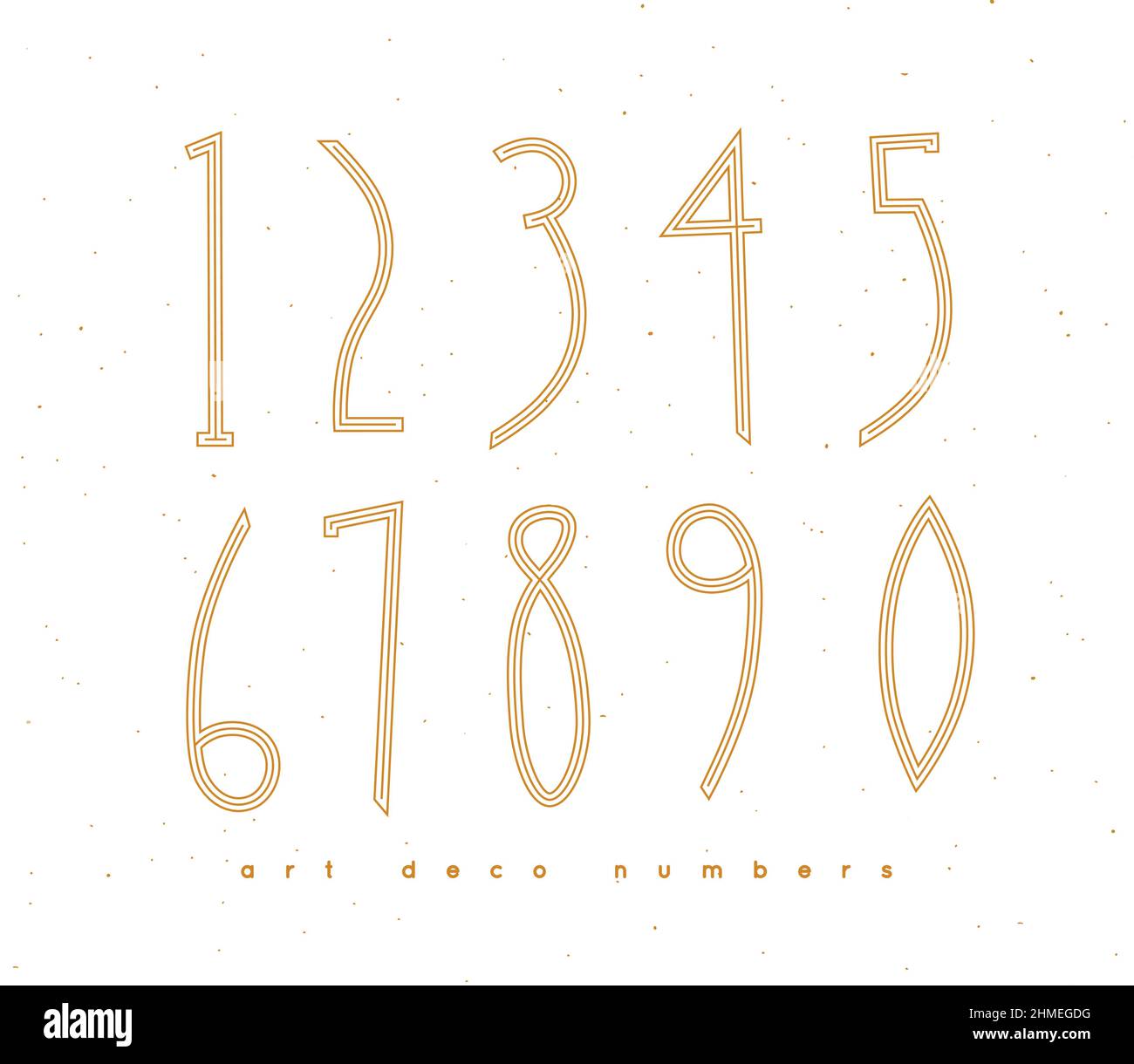 Set of art deco numbers drawing in vintage style on white background ...