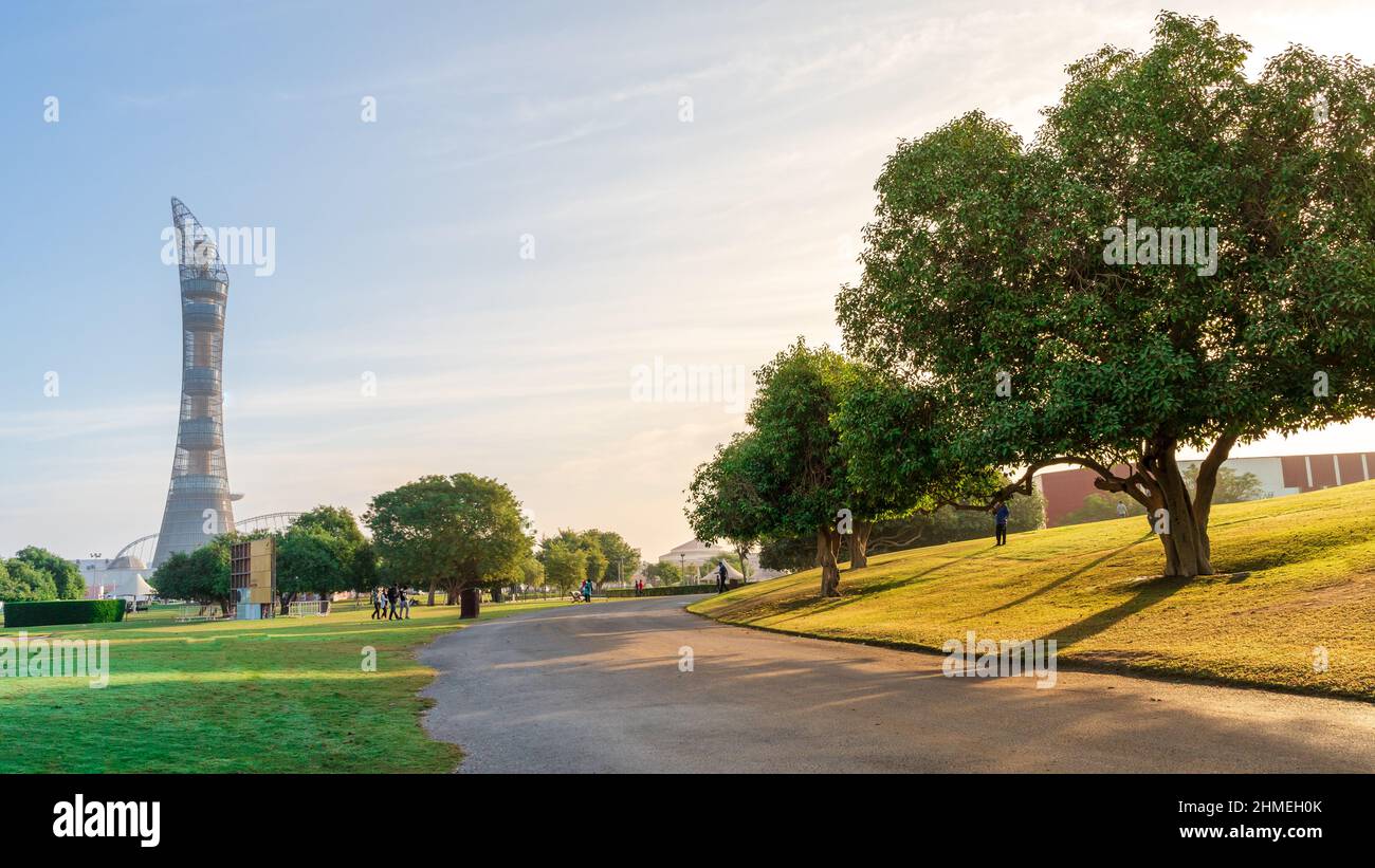 Doha, Qatar: December 18, 2021 : Aspire park during the morning Stock ...