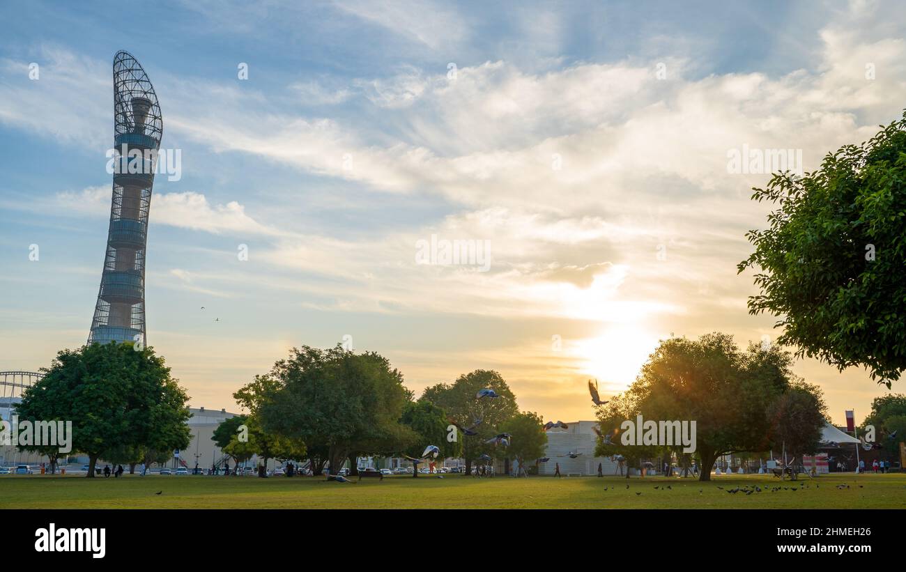 Doha, Qatar: December 18, 2021 : Aspire park during the morning Stock ...