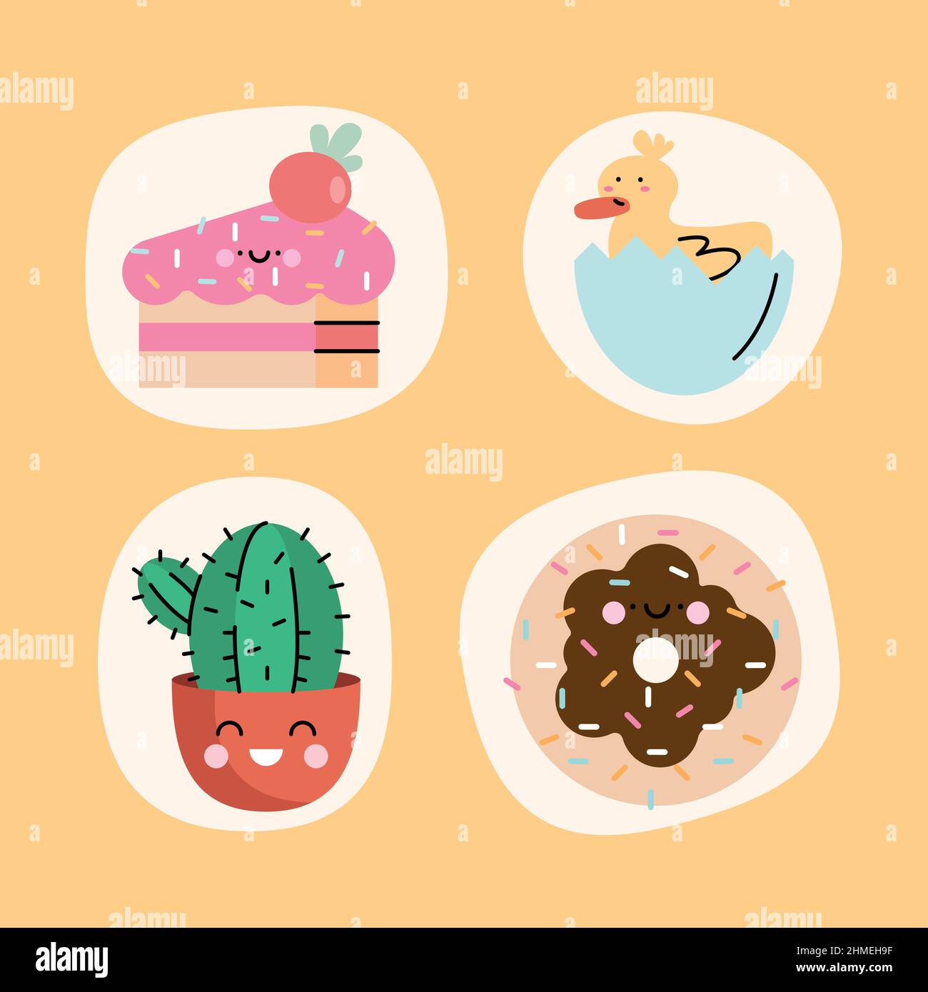 four cute kawaii characters group Stock Vector Image & Art - Alamy