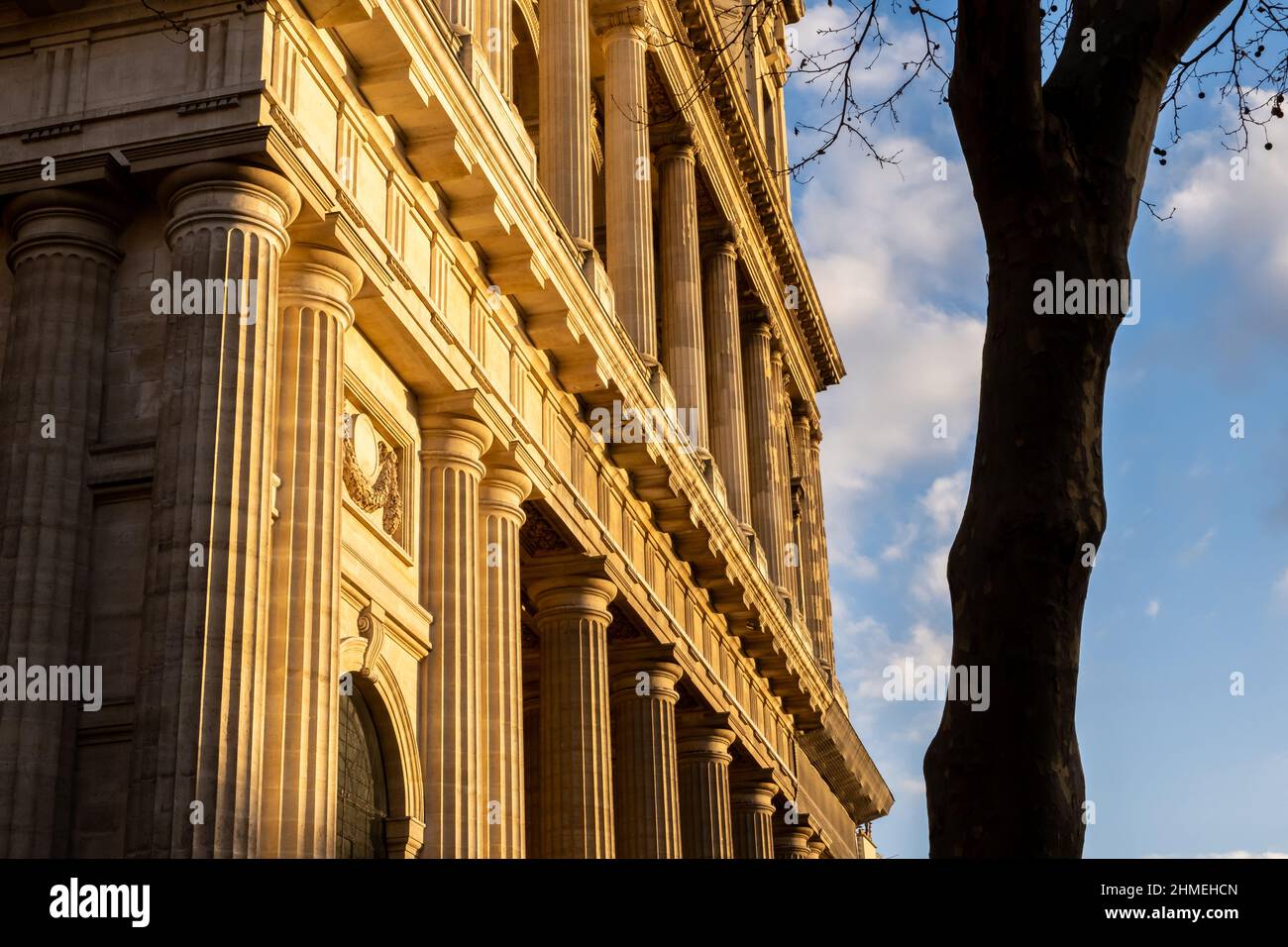 Detailed view of the front facade of the church Saint-Sulpice in Paris ...