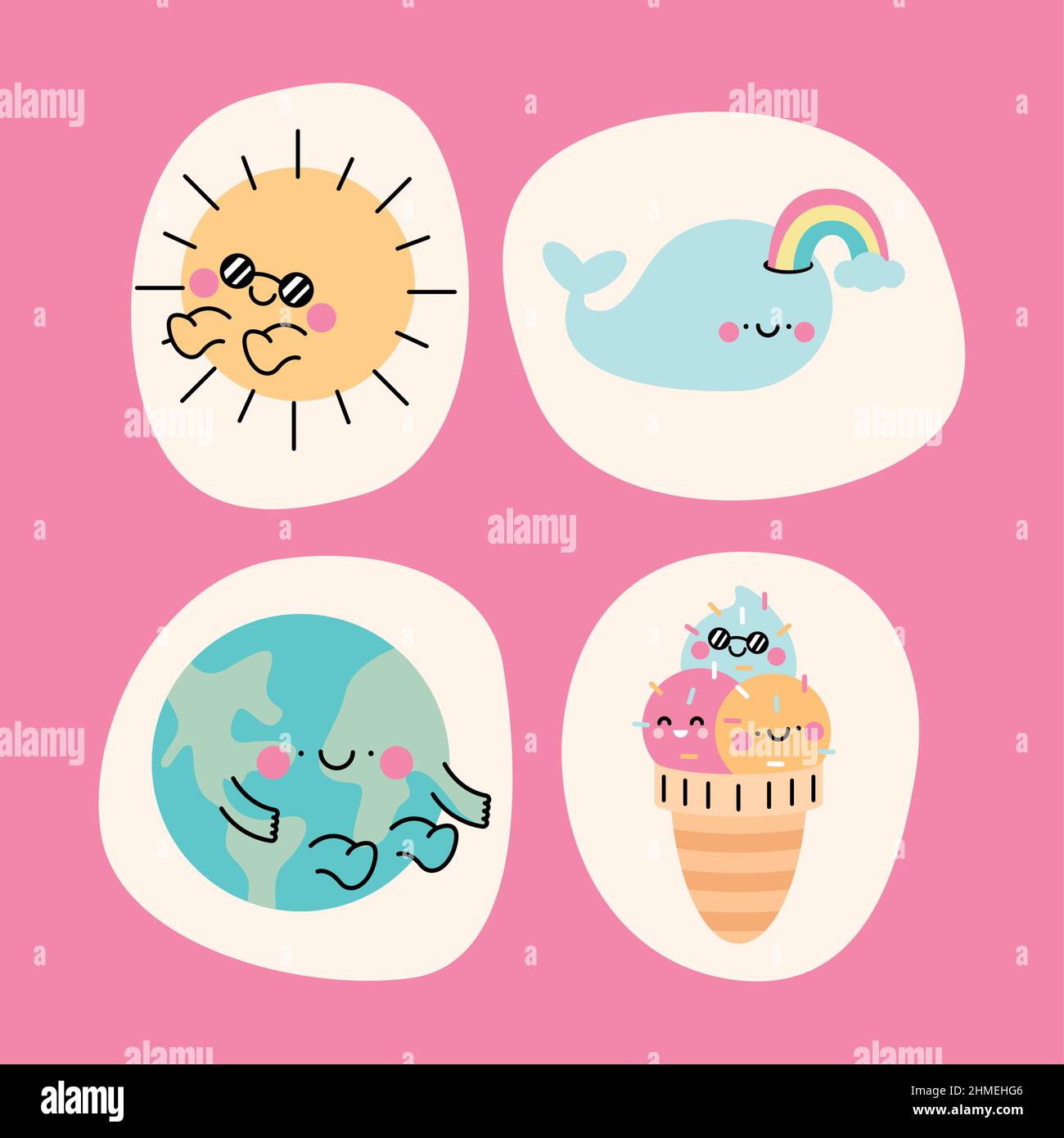 cute kawaii four characters group Stock Vector Image & Art - Alamy