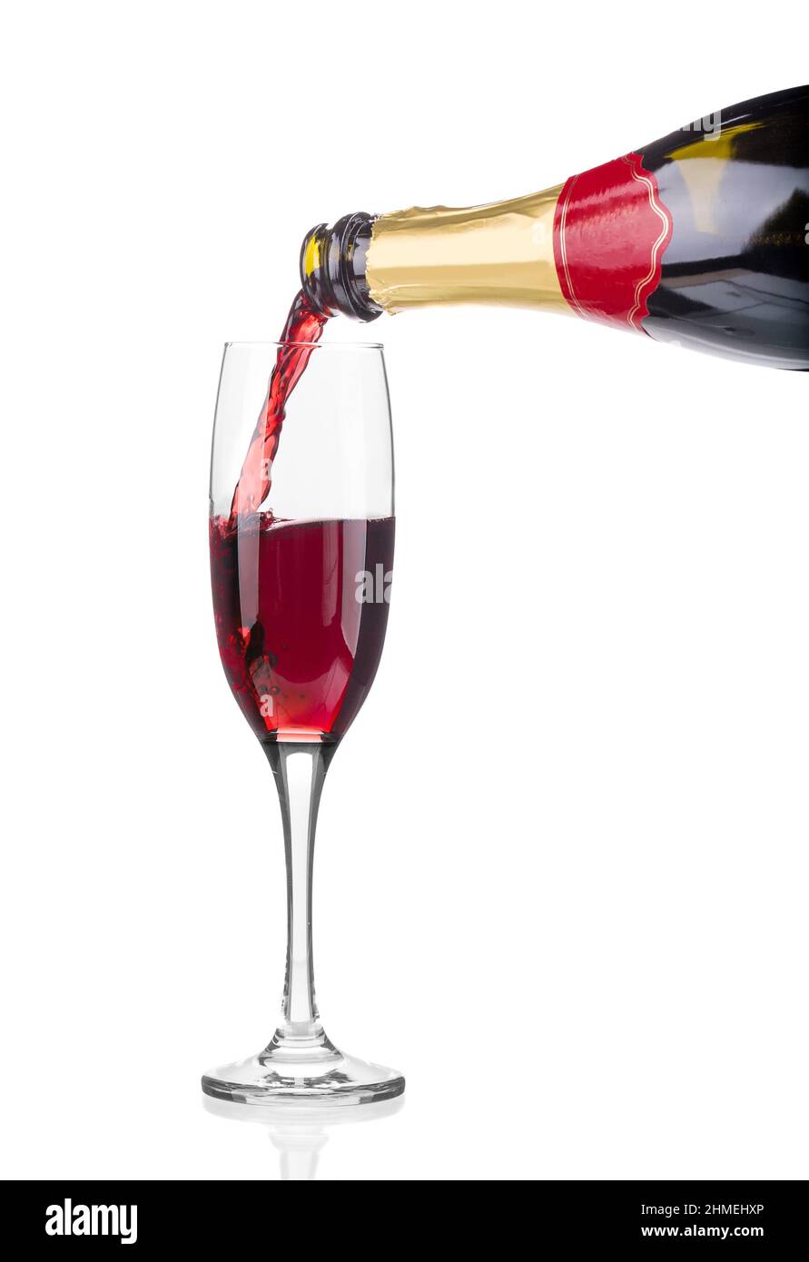 Red champagne pouring in a glass. Isolated on a white background Stock ...