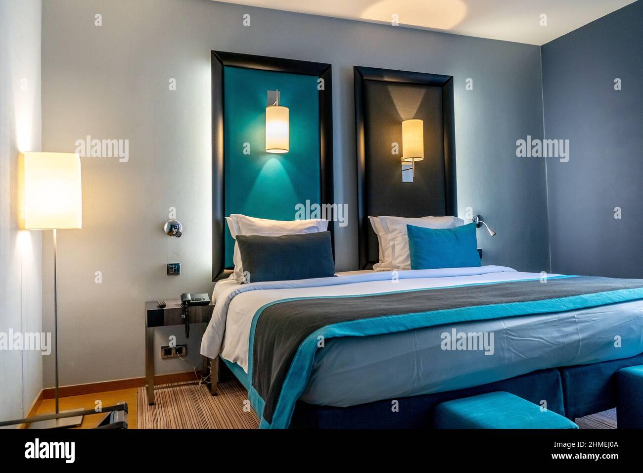Paris, FRANCE - 11.11.2021 : Interior of a hotel room or bedroom in the ...