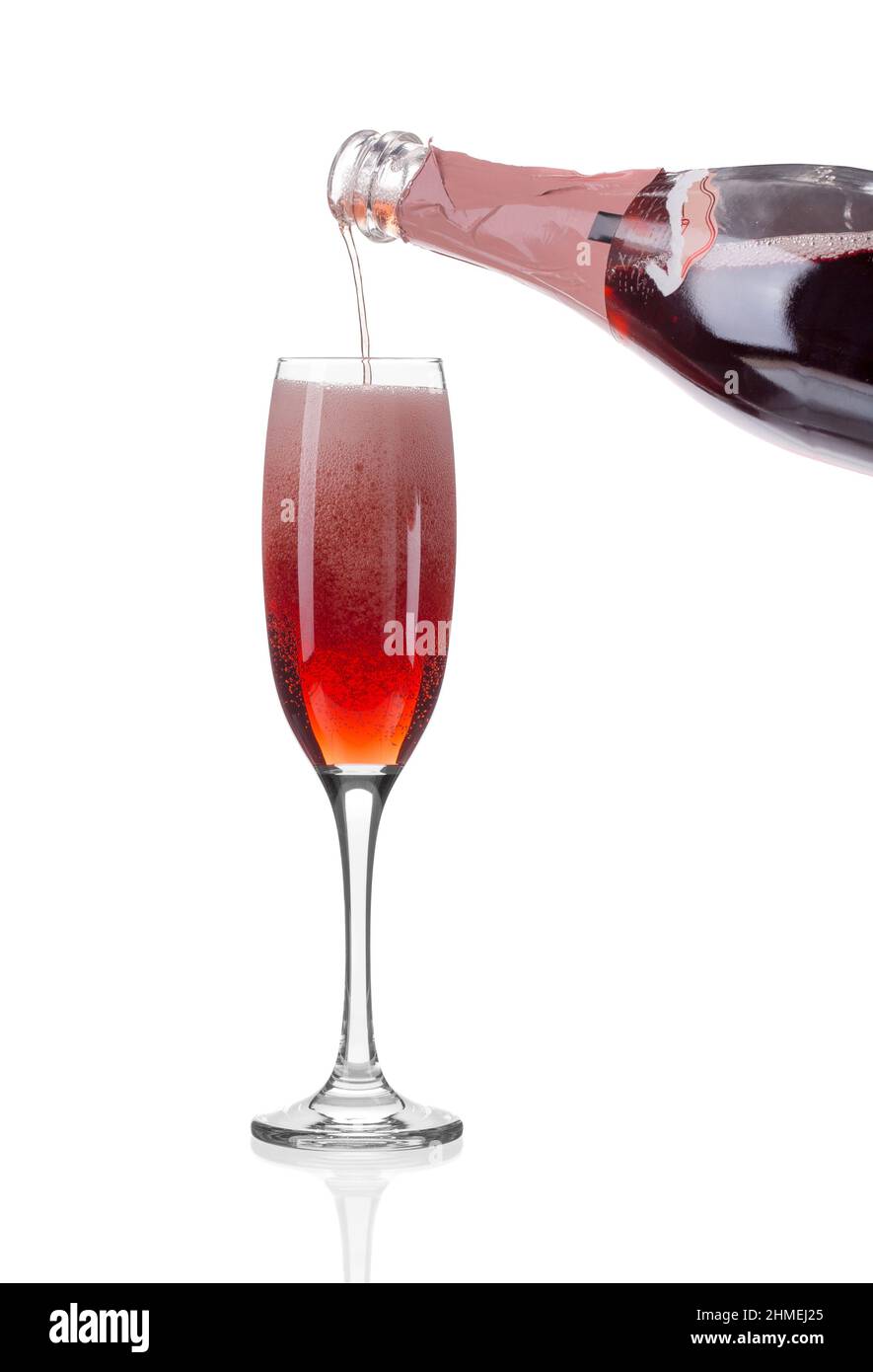 Red champagne pouring in a glass. Isolated on a white background Stock ...