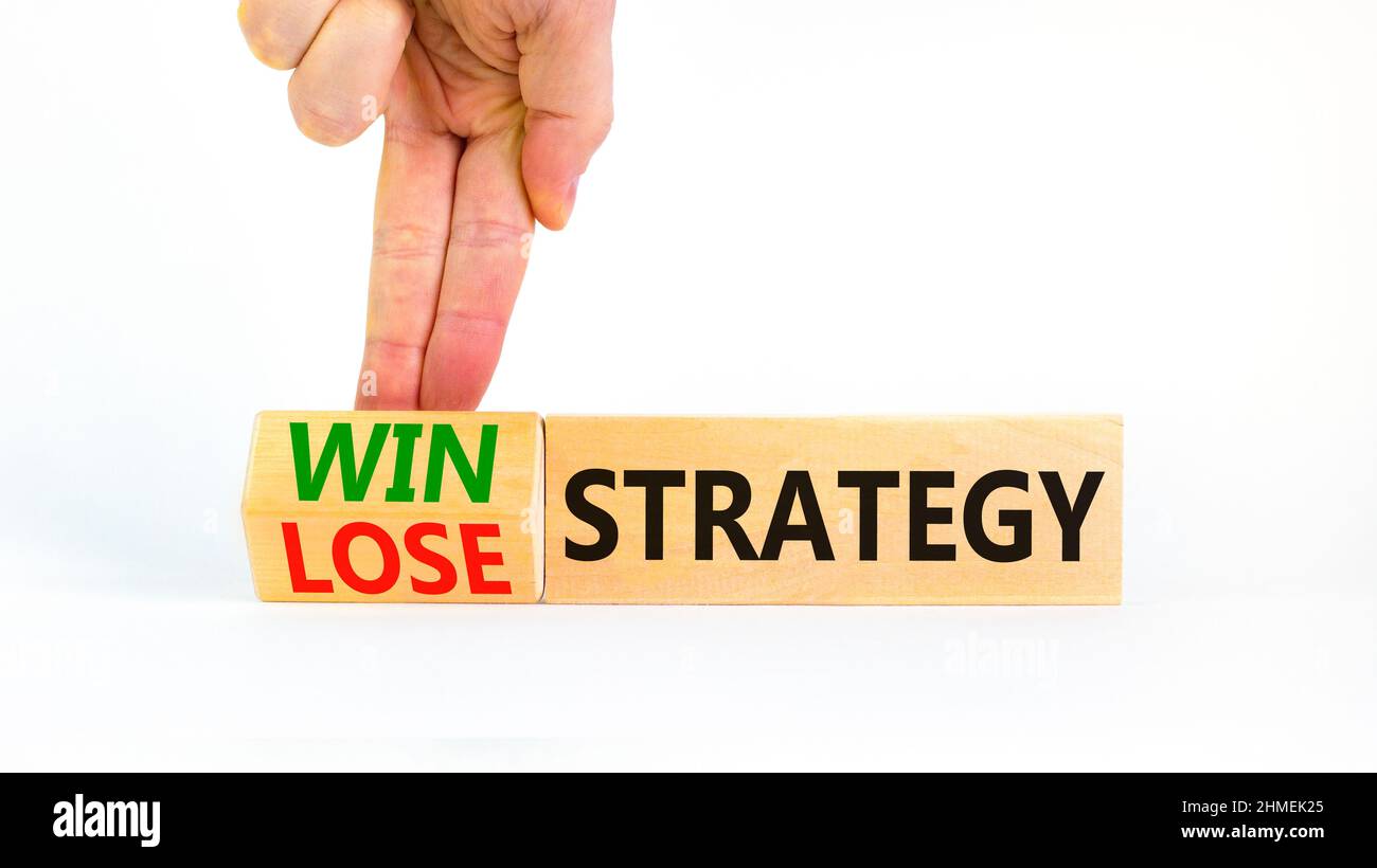 Win-lose strategy symbol. Businessman turns wooden cubes and changes ...