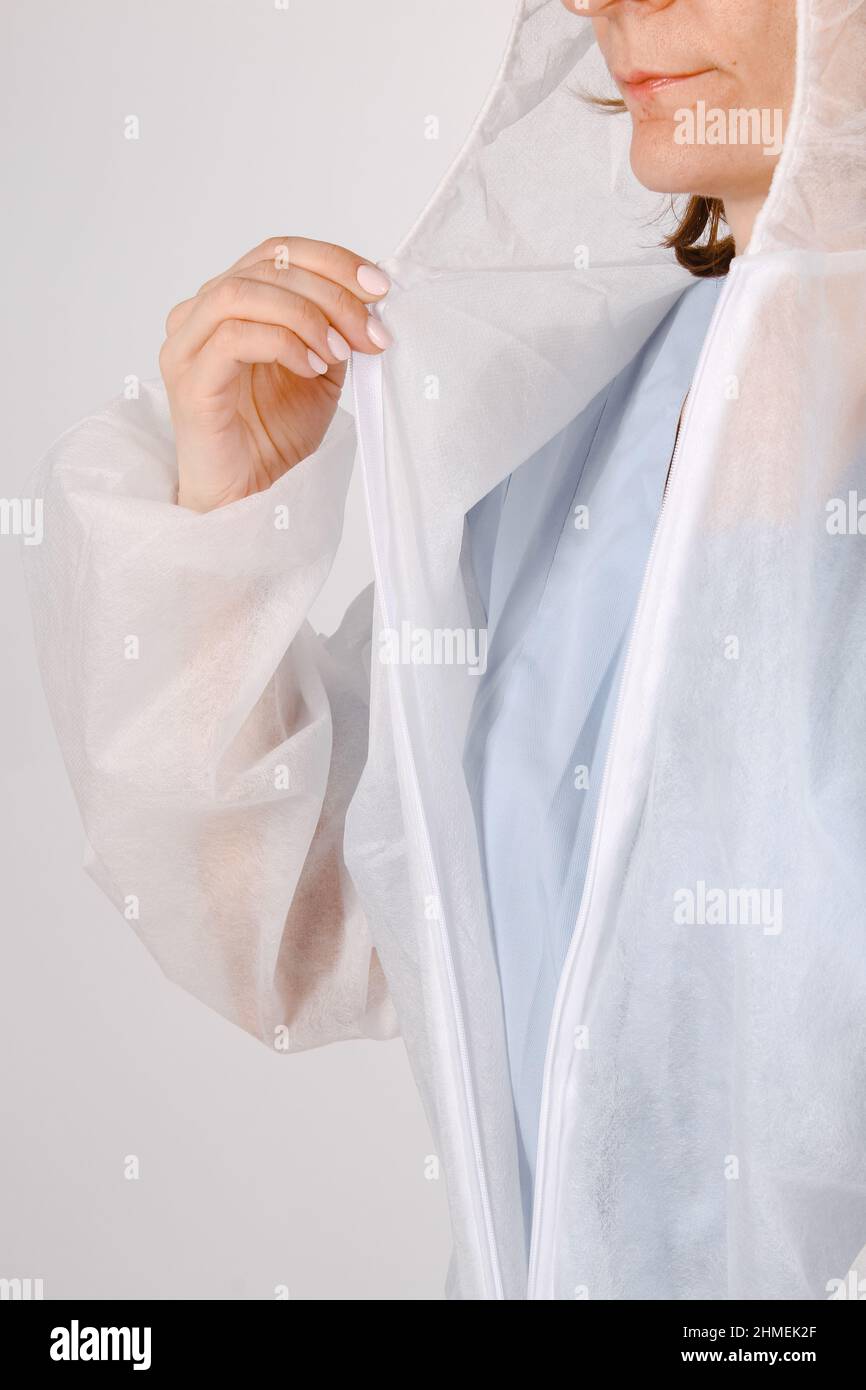Female doctor wearing personal protective equipment in hospital ...