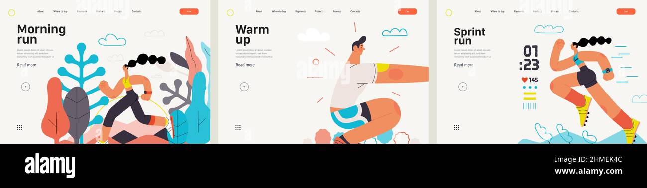 Runners website templates set. Flat vector concept illustrations of ...