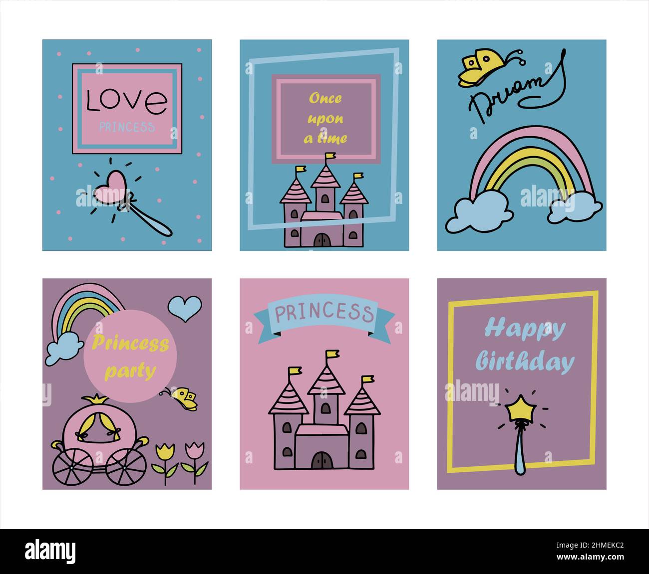 Vector Illustration Hand-Drawn Sketchy Fairy Tale Princess banners ...