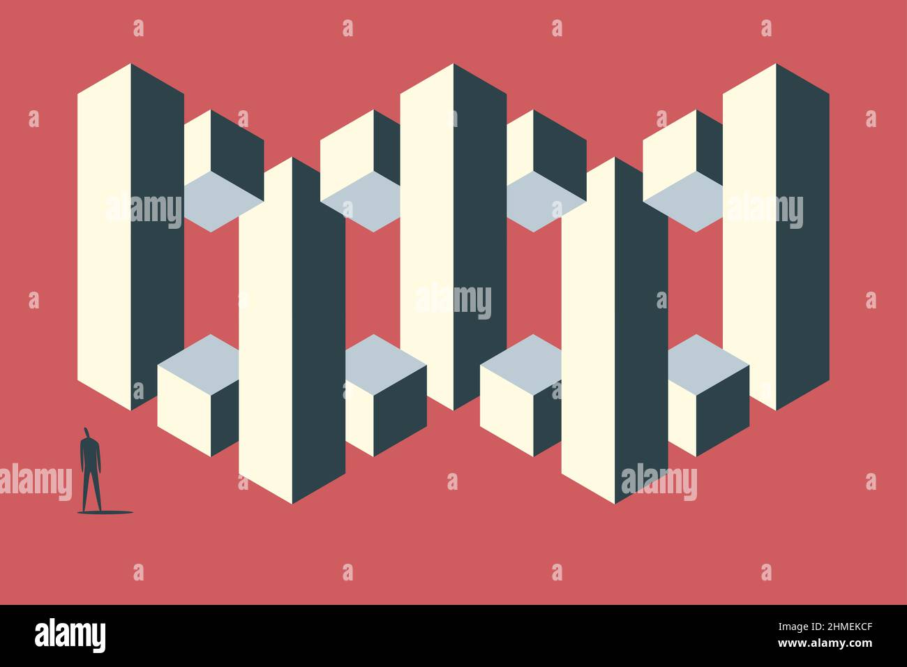 Man standing near to giant impossible object Stock Photo - Alamy