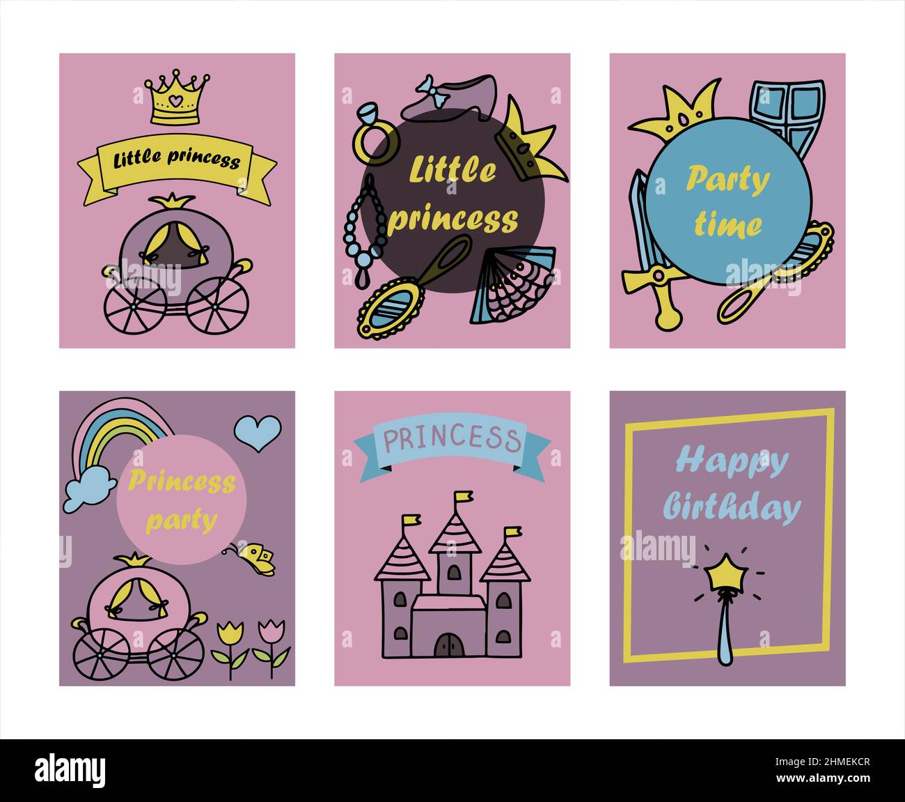 Vector Illustration Hand-Drawn Sketchy Fairy Tale Princess banners ...