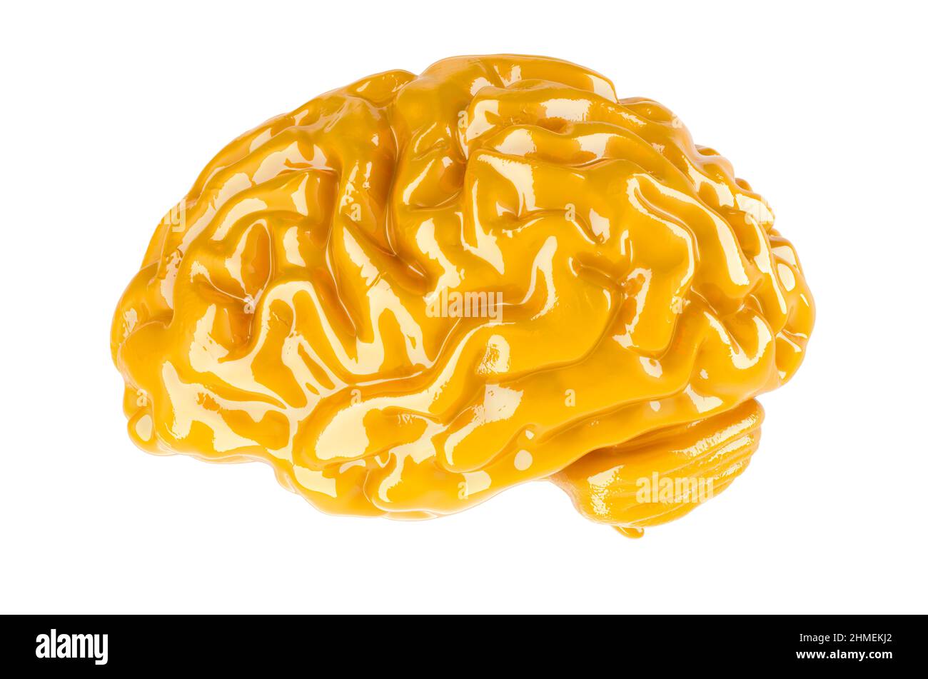 Human Brain, glossy yellow color. 3D rendering isolated on white ...
