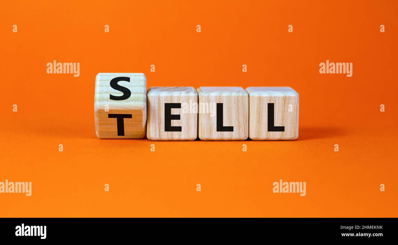 Sell or tell symbol. Turned wooden cubes and changed the concept word ...