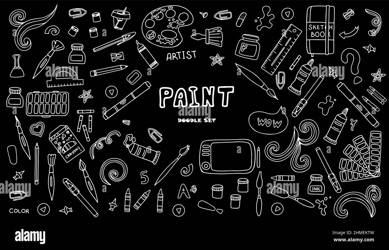 Vector art tools sketch. set hand drawn vector artist s supplies ...