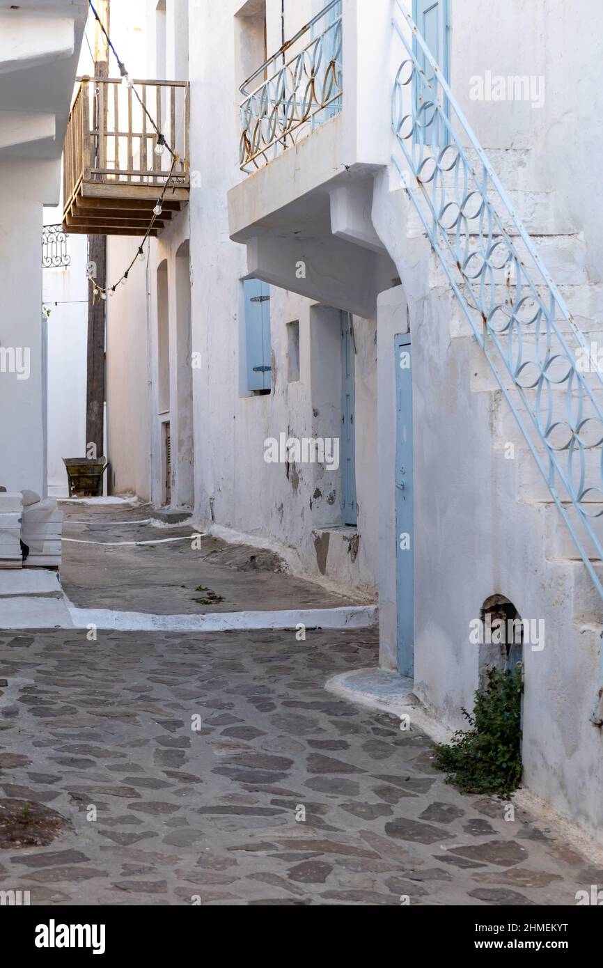 Milos island, Greece, Chora town, Plaka. Traditional white color ...