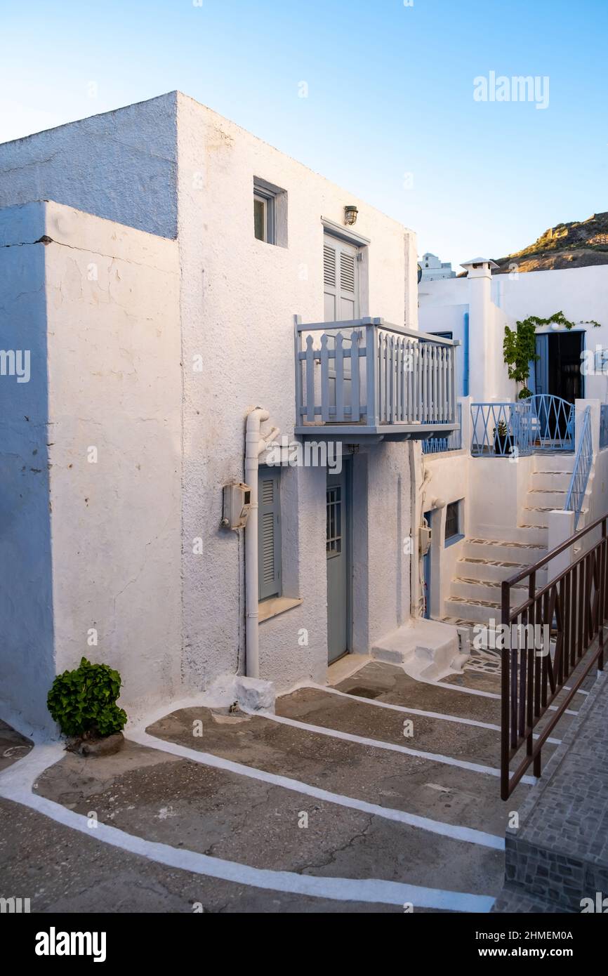 Greece, Milos island, Chora town, Plaka. Traditional neighborhood ...