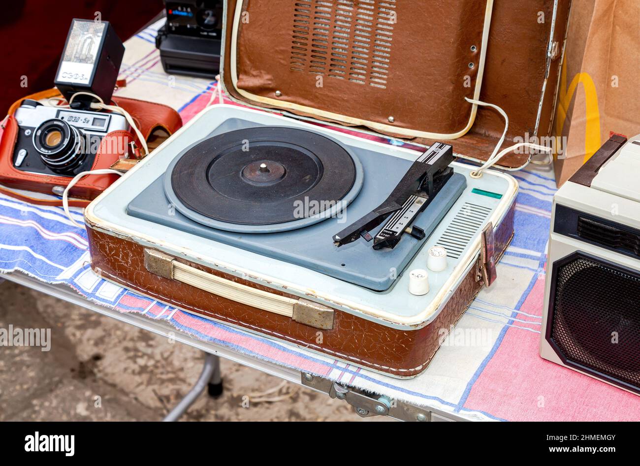 Samara, Russia - May 19, 2018: Vintage soviet turntable record player ...