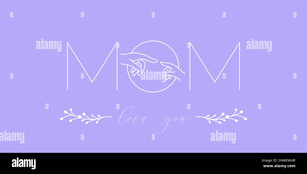 mom lettering design with woman and child hand line art vector ...