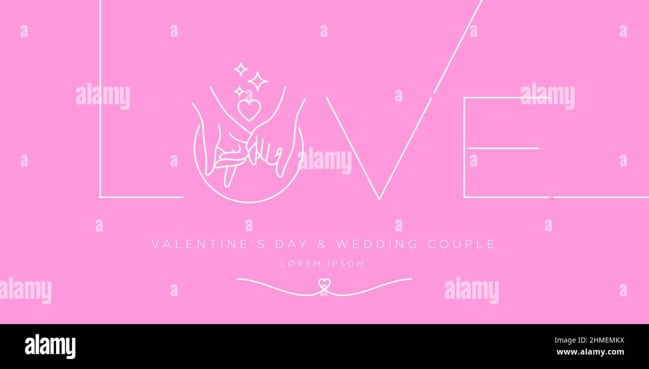 love lettering design with couple hand line art vector illustration for ...