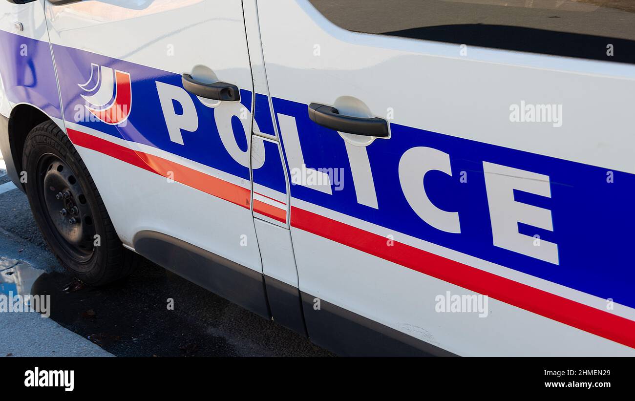 Close up of the word 'Police' written on the side of a French National ...