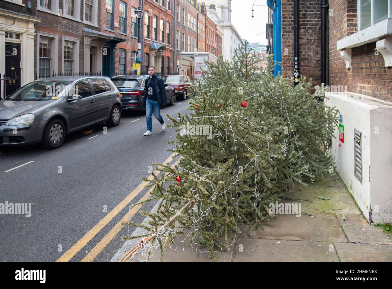 Christmas tree on the pavement of Fournier Street next to the East ...